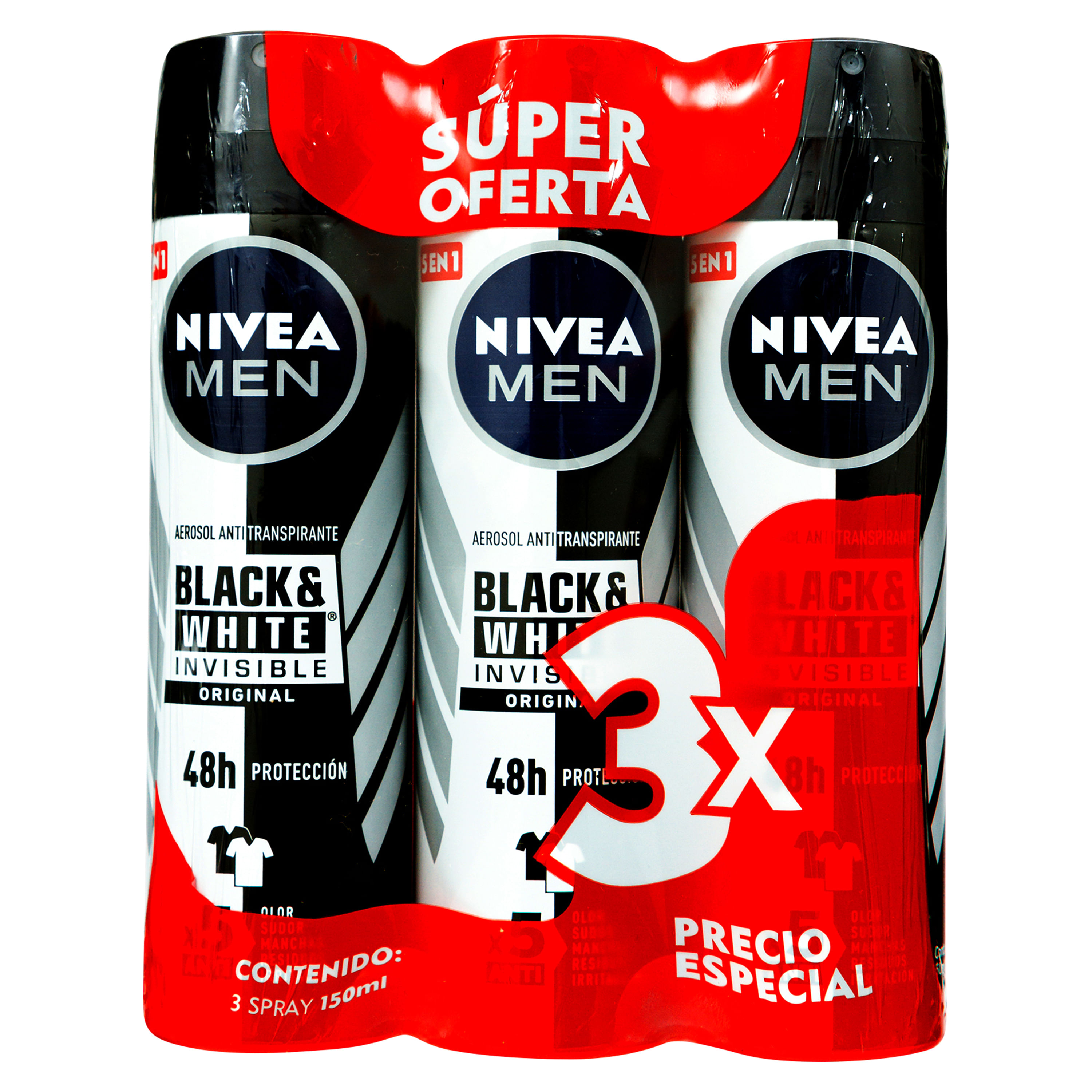 3 Pack Desodorante Spray Nivea Invisible-450ml