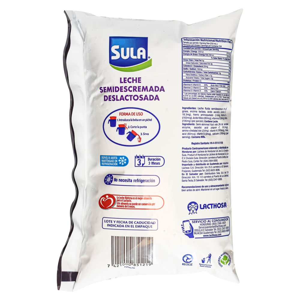Comprar Leche Sula Deslactosada Semidescremada Uht 946ml | Walmart Honduras