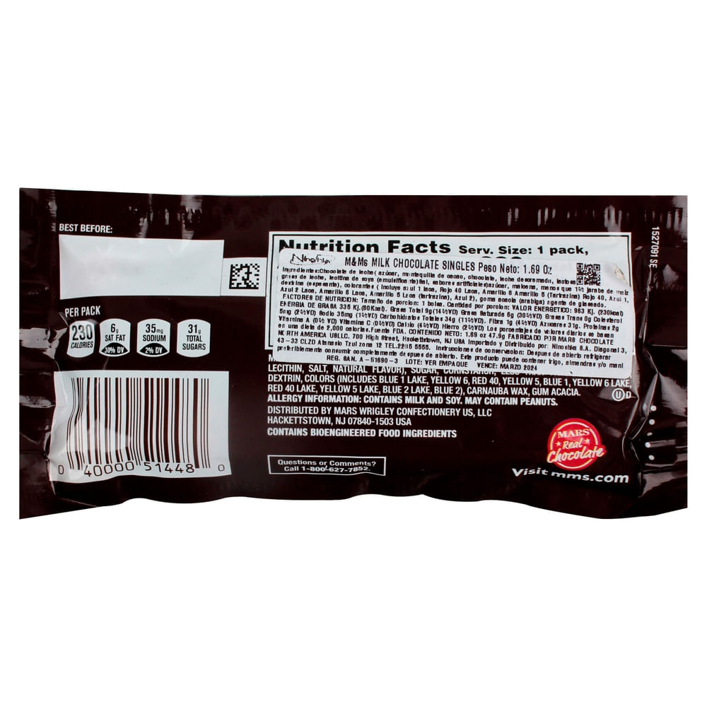 Comprar Chocolate M&M's Milk Singles- 1.69Oz | Walmart Honduras