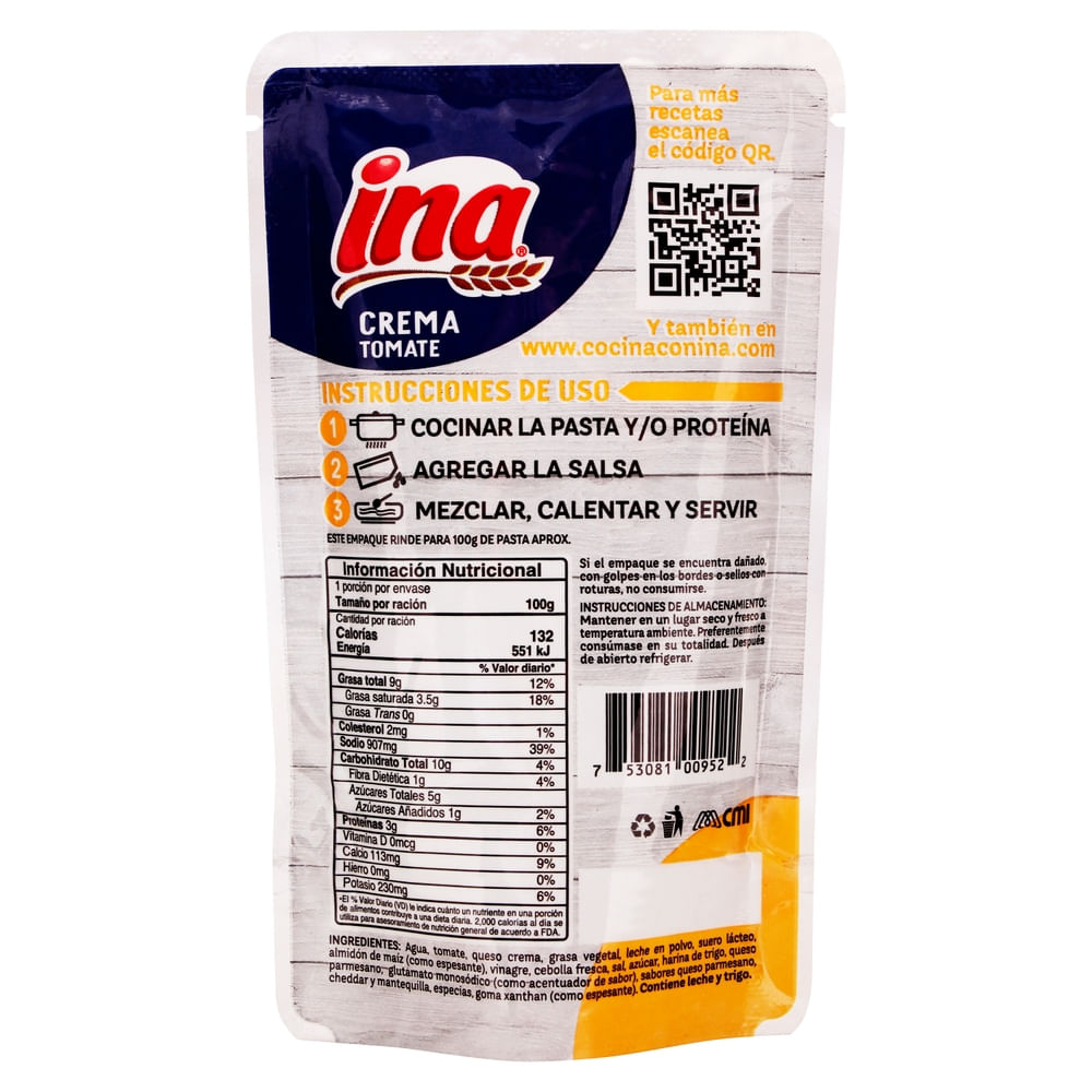 Salsa Ina Crema Tomate 100 Gr - Paiz Honduras