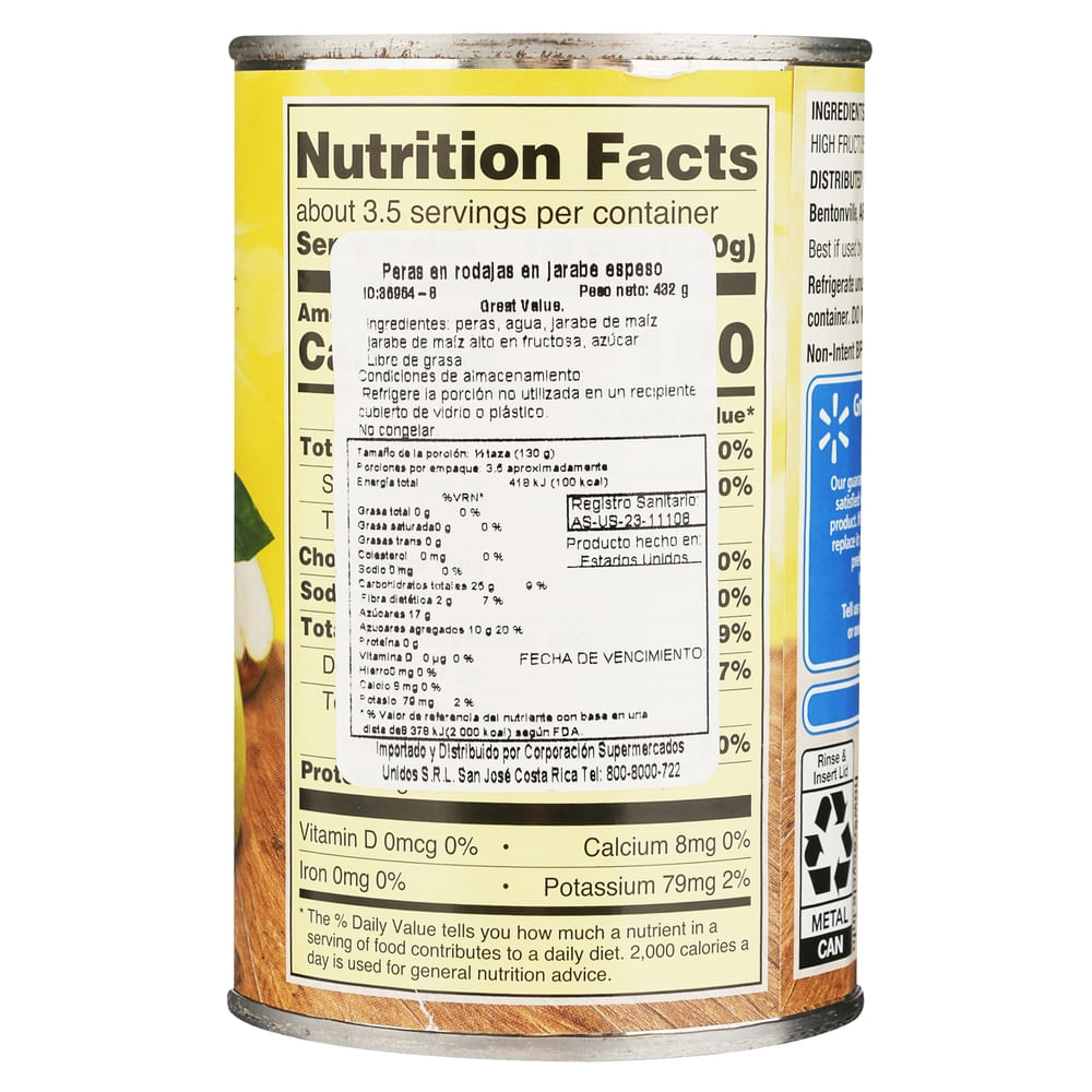 Comprar Peras Great Value 432gr | Walmart Honduras - Paiz Honduras