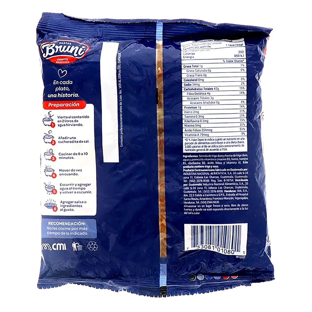 Comprar Pasta Bruni Codito Mediano - 200 g | Walmart Honduras - Walmart | Honduras