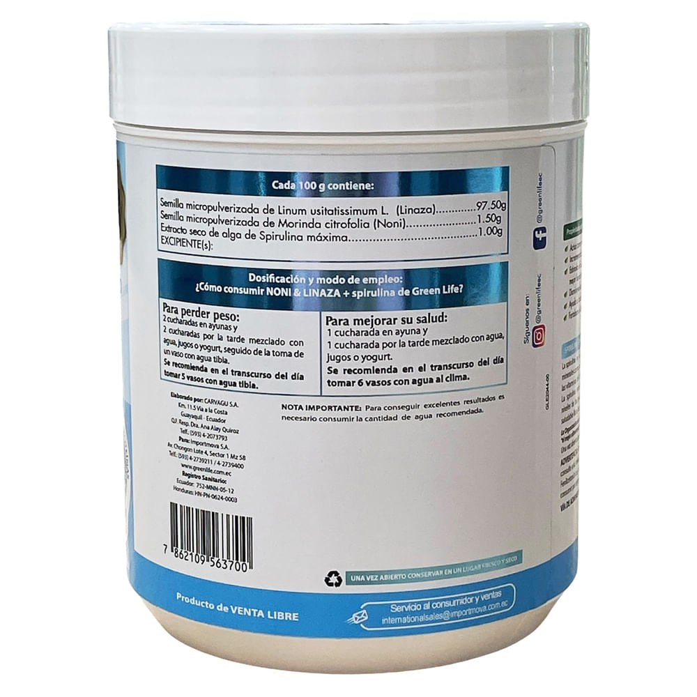 Comprar Megafiber Noni Linaza Green Life 400gr | Walmart Honduras ...